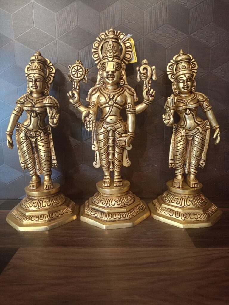 Buy Brass Perumal with Sridevi and Bhudevi 10" idol for Pooja Gifts ...