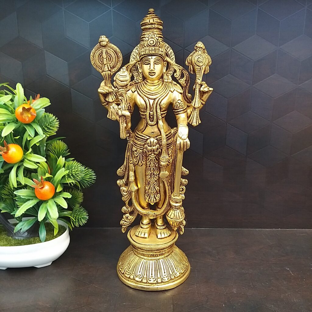 Brass Standing Lord Vishnu Statue- 14" - Brass God Idols VgoCart Coimbatore