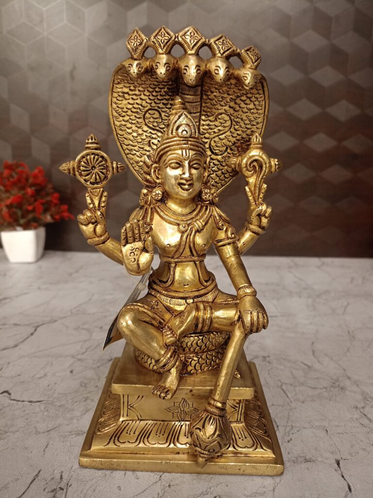 Brass Sitting Lord Vishnu With Snake Idol- 9.5" - Brass God Idols ...