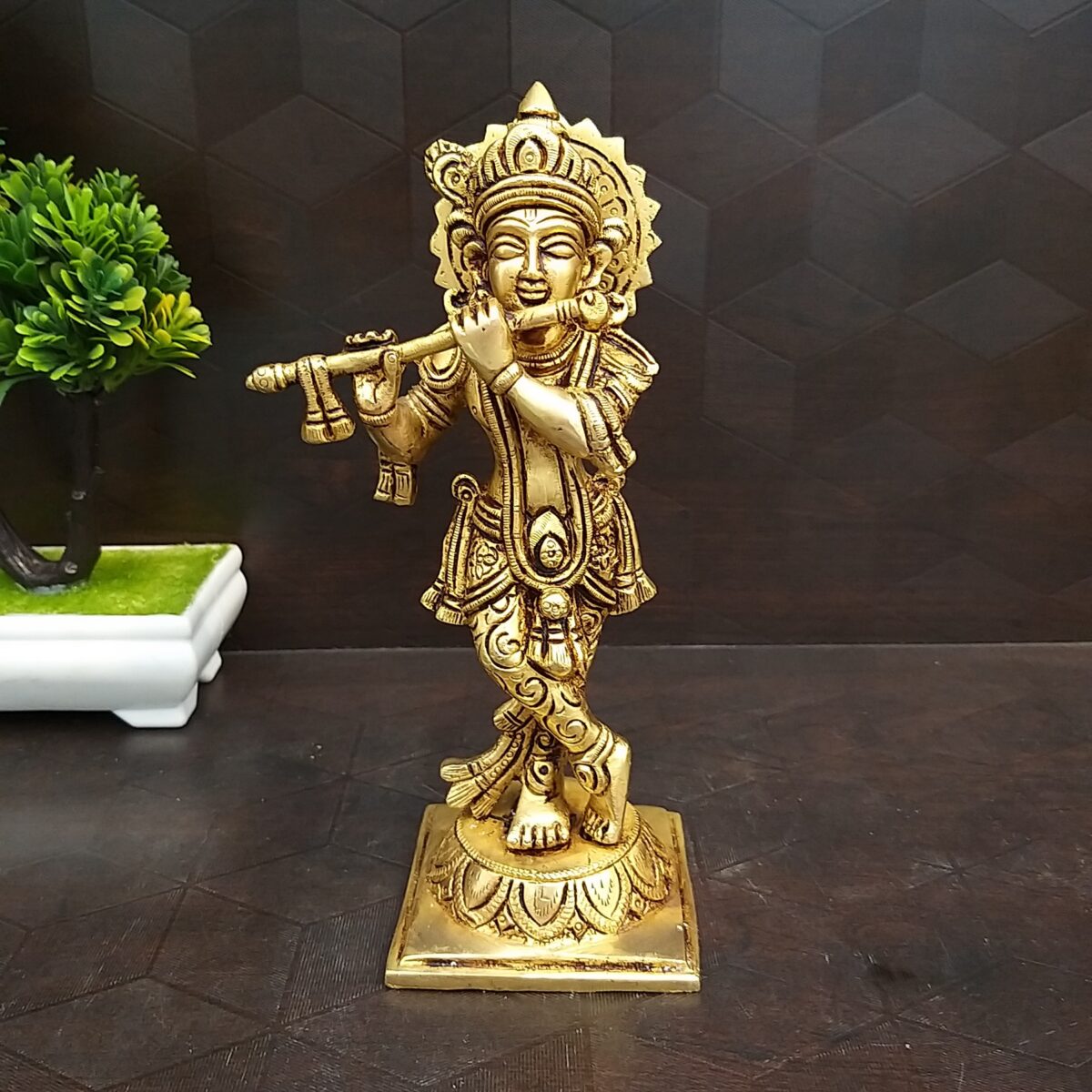 Brass Small Krishna Idol- 7" - Brass God Idols VgoCart Coimbatore