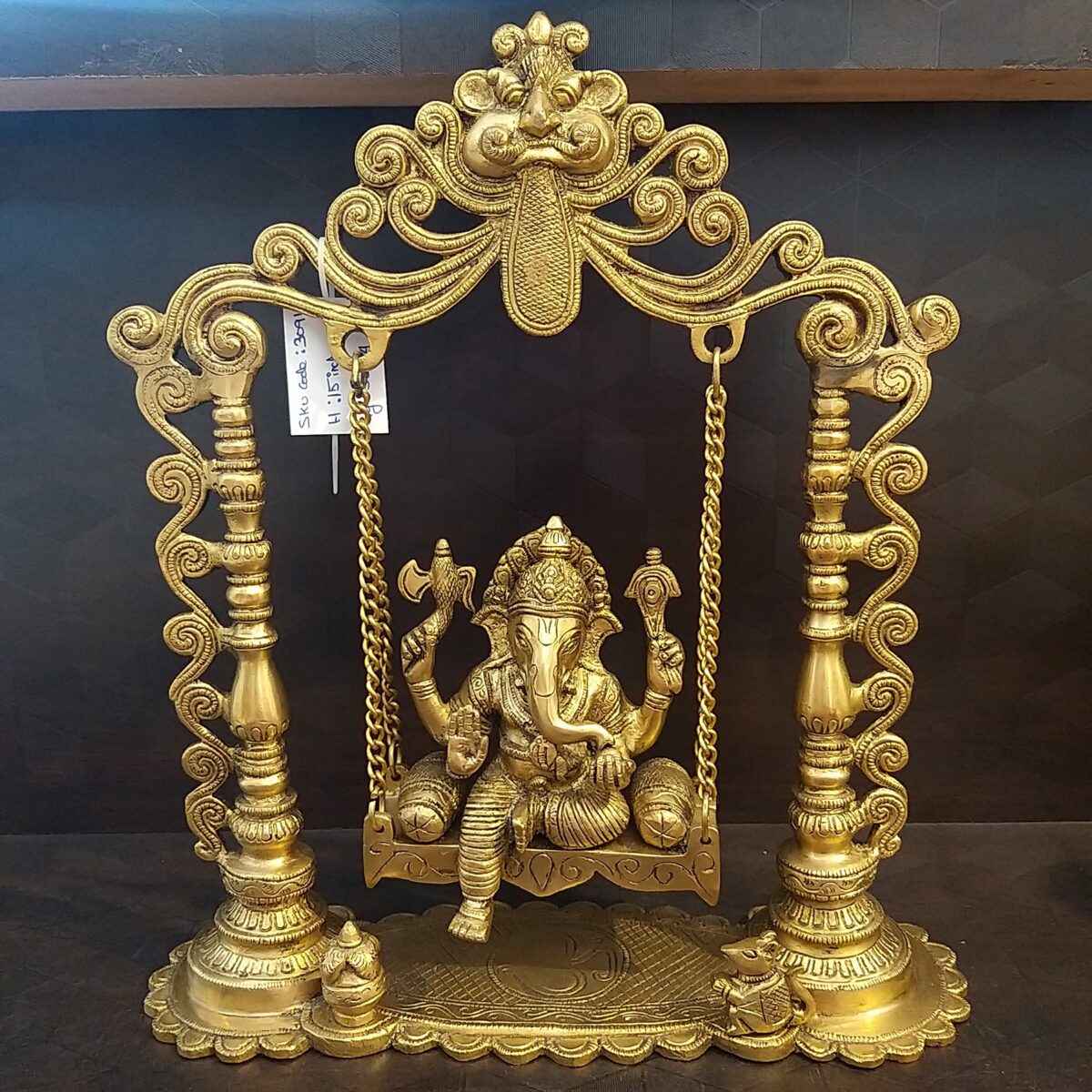 Brass Ganesha on Swing/Jula Handcrafted Idol- 15" - Brass God Idols ...