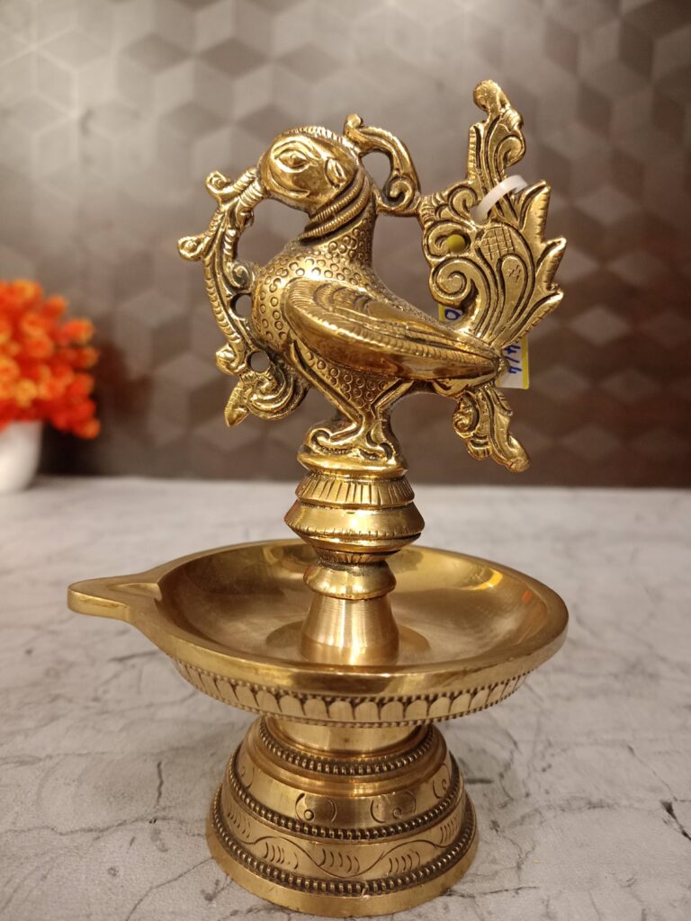 Brass single Face Diya With Annam 6" - Brass God Idols VgoCart Coimbatore