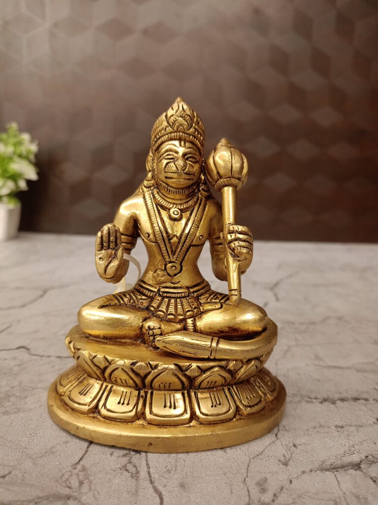 Brass Hanuman Sitting On Lotus Oval Base 5" - Brass God Idols VgoCart ...