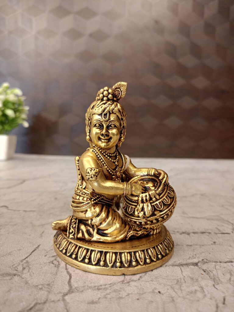Brass Fine Art Part Butter Krishna Statue 4" - Brass God Idols VgoCart ...