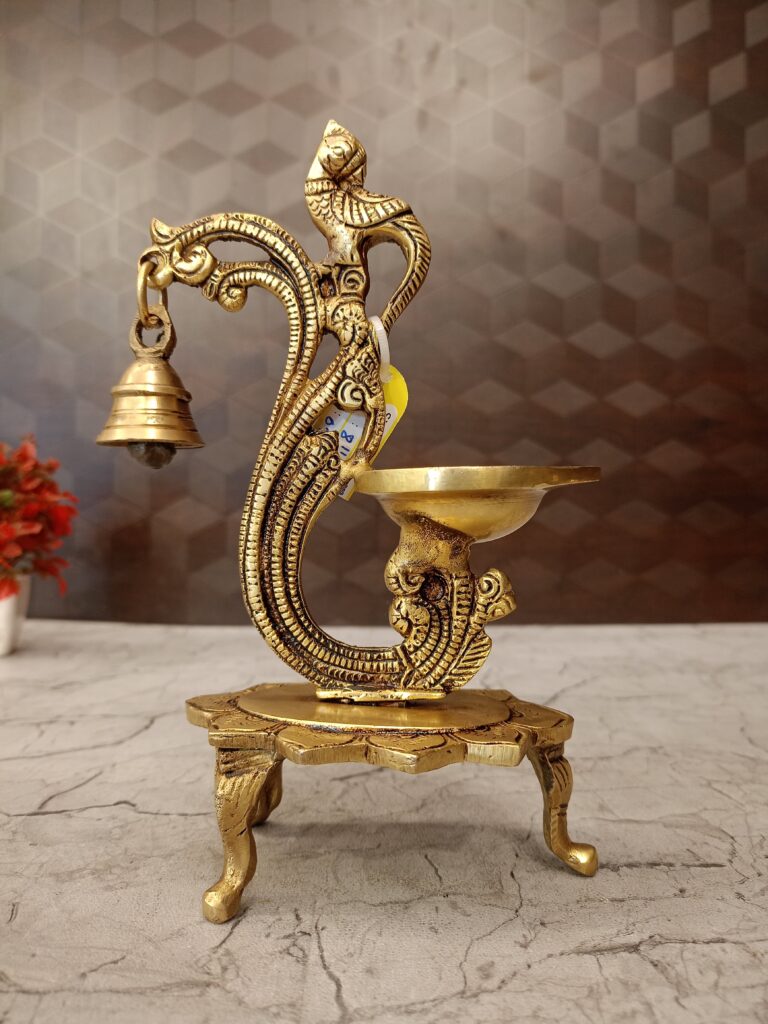 Brass Stand Single Face Diya Bell With Parrot 8" - Brass God Idols ...