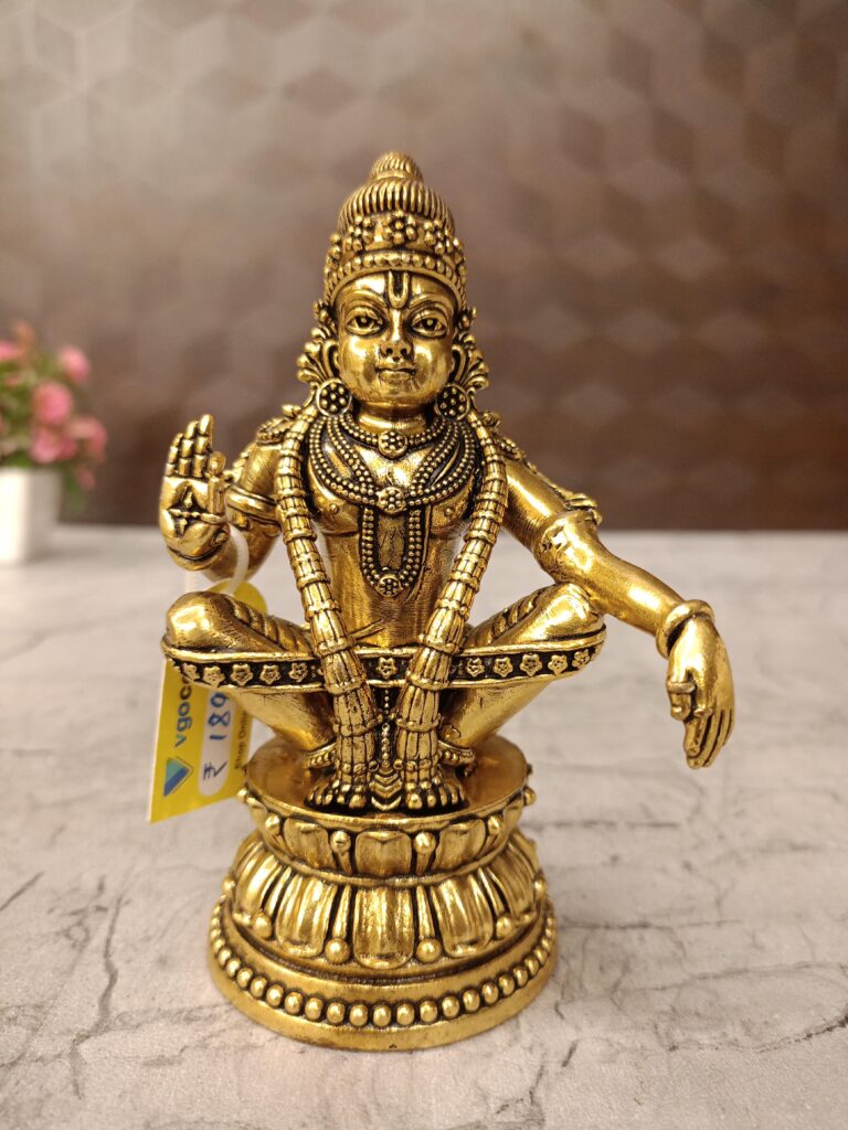 Brass Fine Art Ayyappan Statue 5" - Brass God Idols VgoCart Coimbatore